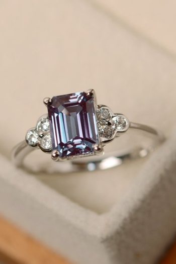 For Sale: Lab Alexandrite Ring Wedding Ring Emerald Cut color...